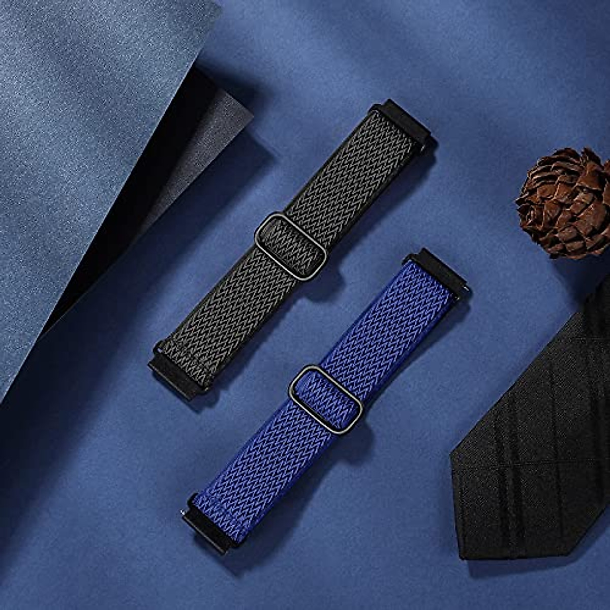 Easuny 22mm Watch Bands Compatible for Samsung Galaxy Watch 3 45mm Band/Galaxy Watch 46mm/Gear S3 Frontier, Stretchy Adjustable Elastic Nylon Woven Loop Wristband for Men Women, Black