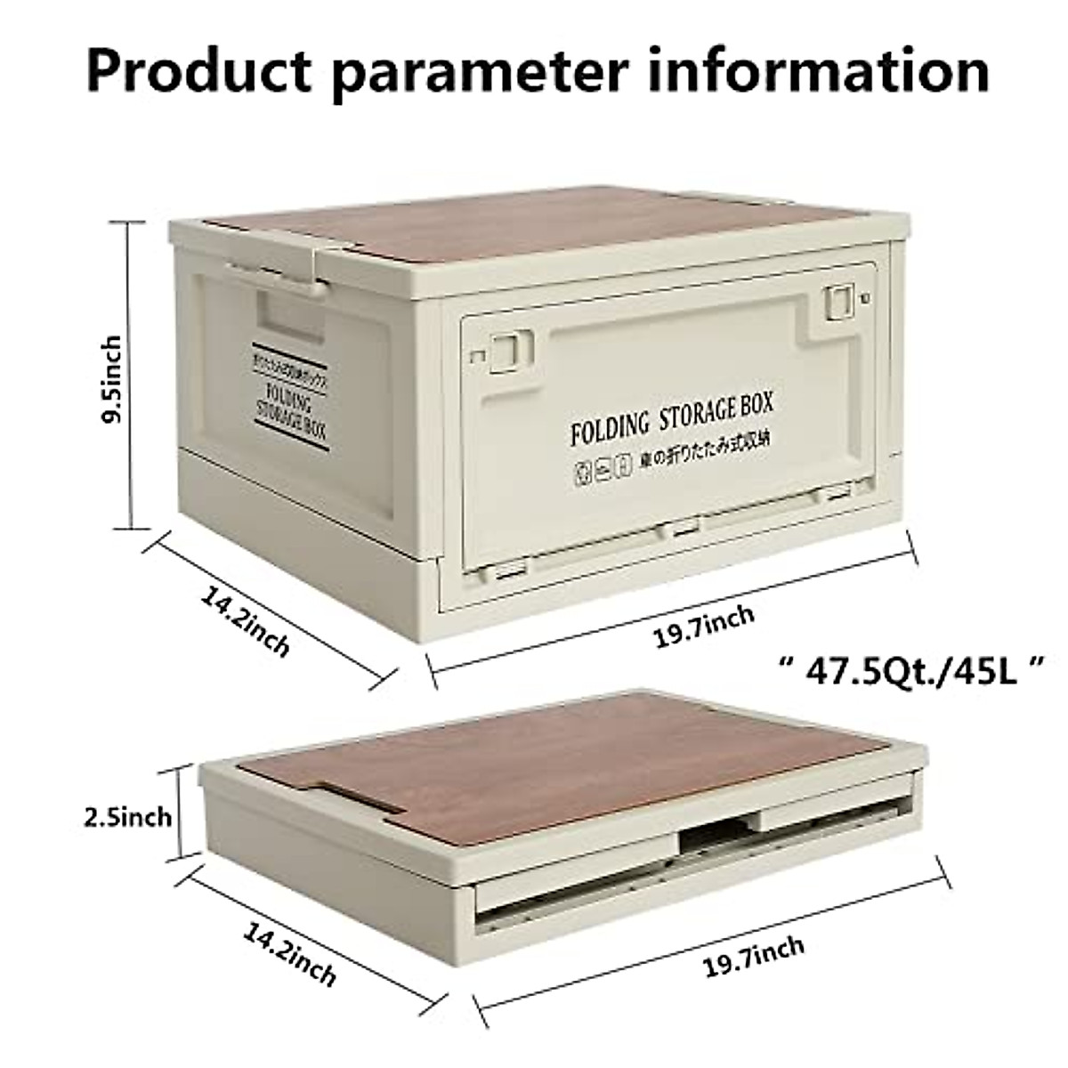 YOHOUYEAR Folding Storage Box with Wooden Lids and Doors,47.5 Qt./45L Stackable Collapsible Closet Organizer,Outdoor Multifunctional Plastic Bins,Camping,Car Trunk,Home Sorting