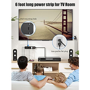 Outdoor Power Strip Weatherproof with USB Ports, 6ft Extension Cord Waterproof Power Strip with Surge Protector, 3 Wide Outlets with Switch, Officeroom Bedroom TV