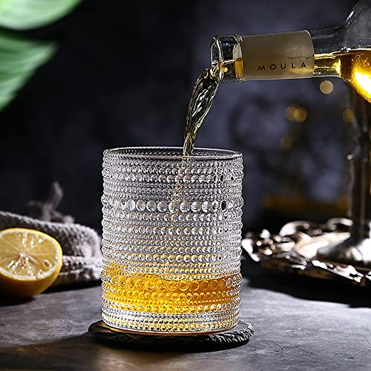 Bandesun Romantic Water Glasses, 12 oz Hobnail Drinking Glasses Set 6, Embossed Vintage Glassware Set for Beer, Cocktail, Soda, Beverage clear
