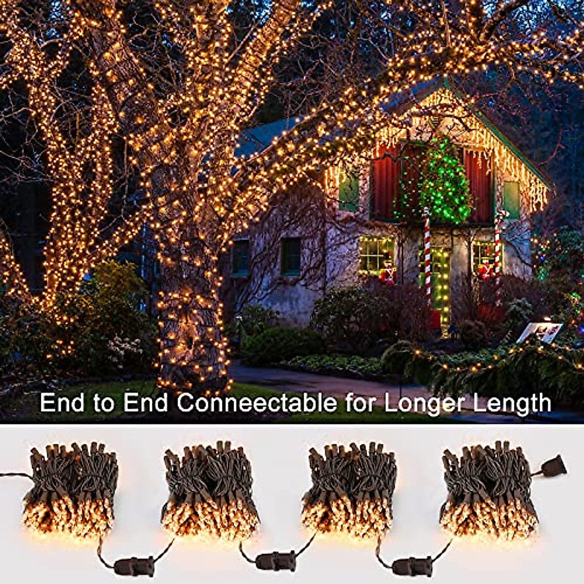 Christmas Lights, 300ct 69.6ft Incandescent Christmas Lights Connectable, Outdoor Christmas Tree Lights, 120V UL Certified Indoor Christmas String Lights for Xmas Party Patio, Brown Wire, Warm White