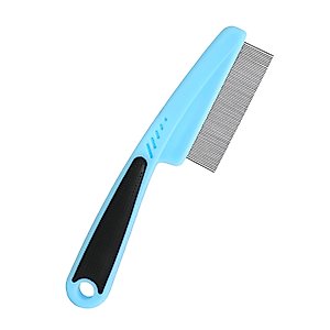 JIANYI Flea Comb with Rubber Handle, Flea and Tick Comb for Dogs & Cats, Fine Tooth Dog Comb for Grooming (Blue)