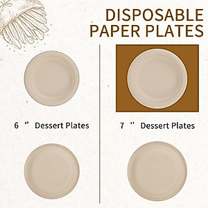 Moretoes 125 Pack 7 Inch Compostable Paper Plates, Plates Disposable Heavy Dutys, Natural Sugarcane Bagasse, Microwavable Plates Bulk (Unbleached)