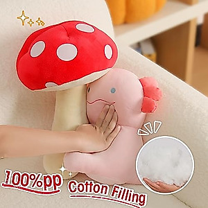 HAIJUNYA 15" Cute Mushroom Axolotl Plush Pillow, Kawaii Red Mushroom Axolotl Stuffed Animals Toy Decor, Soft Squishy Plushies Gifts for Girls, Christmas, Birthday
