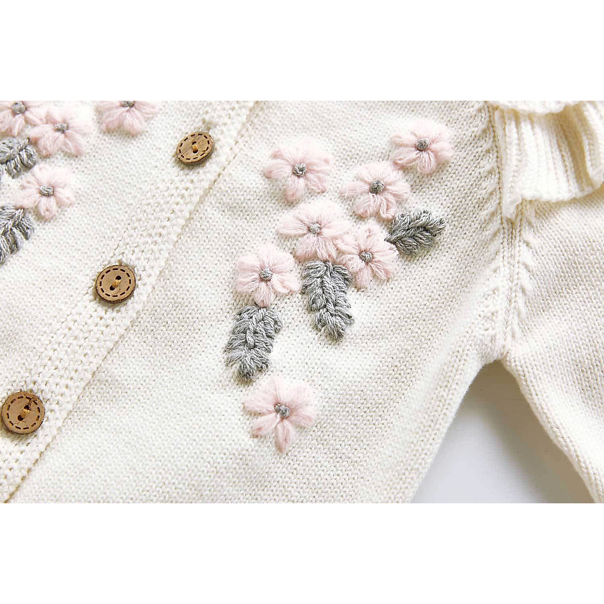 Miccina Infant Baby Boys Girls Cardigan Sweater Toddler Cable Knit Irish Sweater Button Up Jacket Christmas Outwear Clothes (A-Embroider, 6-12 Months)