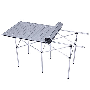Koreyosh Folding Camping Picnic Table 55 Inches Portable Roll Up Lightweight Compact Aluminum Outdoor Table with Carry Bag for Party,Beach, BBQ, Buffet (Silver)