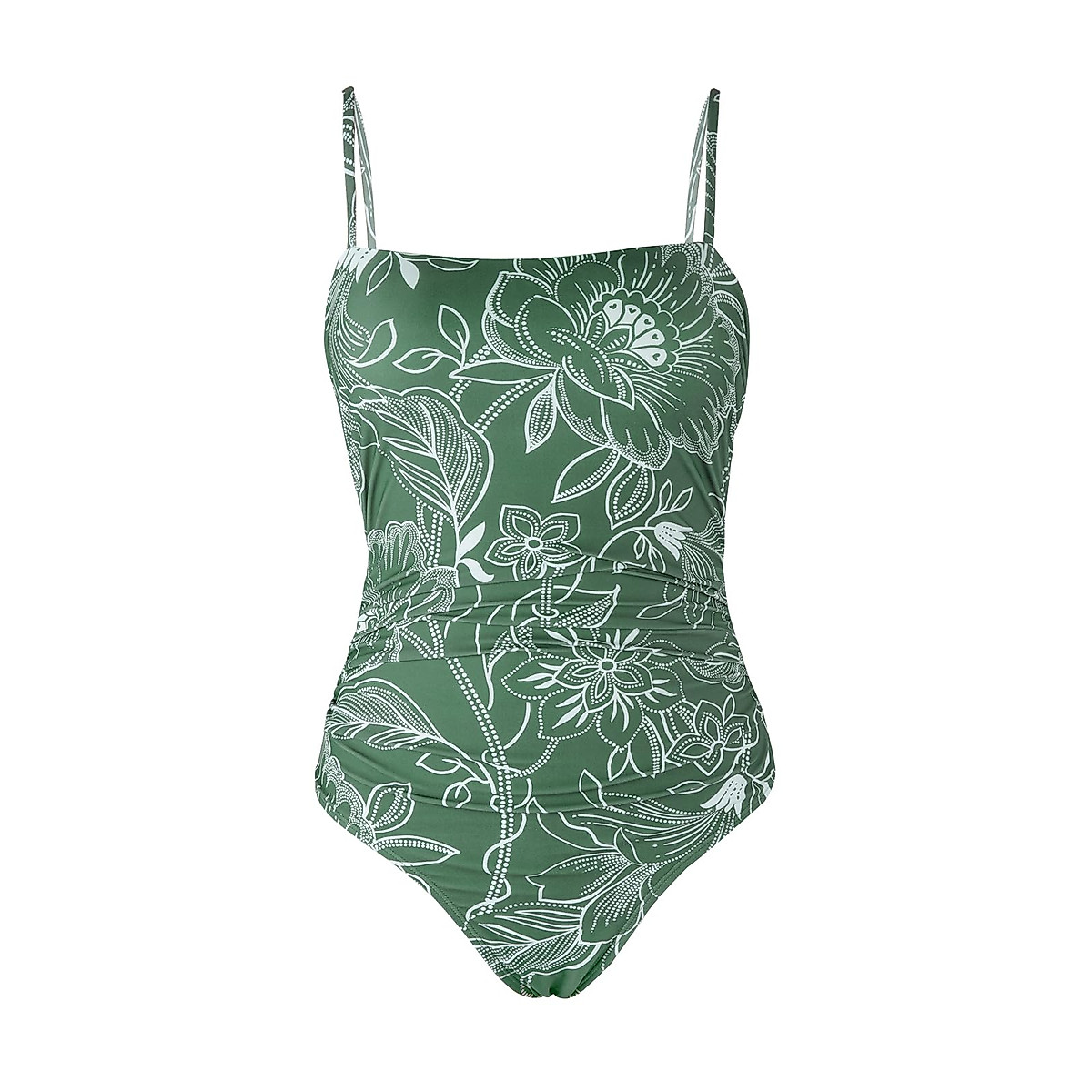 CUPSHE Women Swimsuit One Piece Bathing Suit Square Neck Cutout Back Tummy Control with Adjustable Spaghetti Straps, M Green Floral