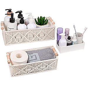 NearMoon toilet paper storage-Handmade boho decor bathroom organizers-over toilet tank small macrame wicker basket for shelves-nursery & Woven Decorative Countertop for Livingroom, Set of 2 (Ivory)