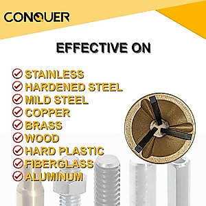 CONQUER Tools Deburring External Chamfer Tool, Premium Tungsten Blade, Deburring Drill Bit, Remove Burr Tools Quick Release Shank Fits for 1/8"-3/4"(3mm-19mm) Stainless Steel Burr Removal, Countersink