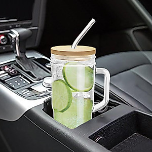 4-Pack 24oz Glass Tumbler Cups with Handle, Bamboo Lids, and Straws - Reusable Mason Jar Drinking Glasses for Iced Coffee, Smoothies, Beer, Juice, and Tea