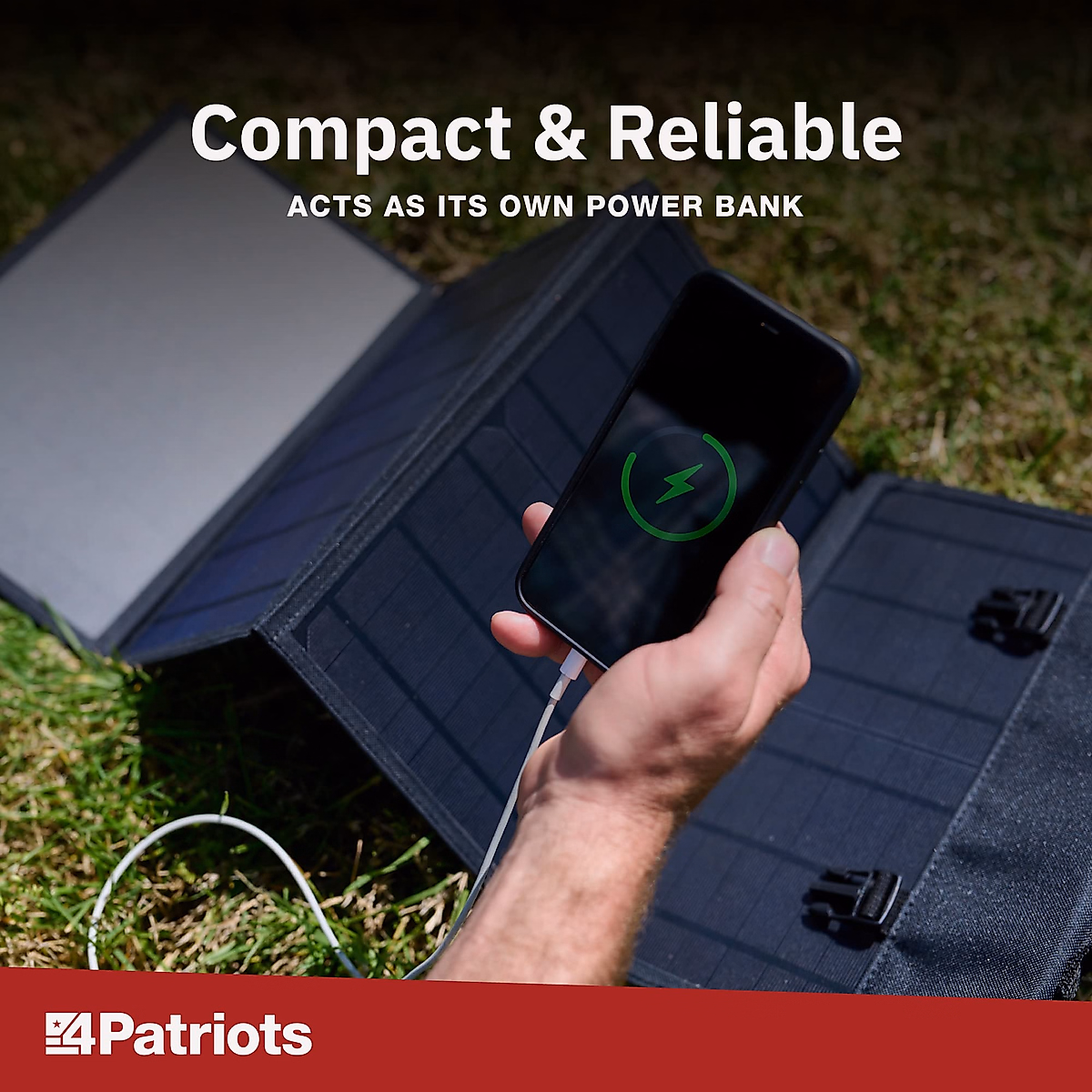 4Patriots: 40-Watt Solar Panel - Compact Portable Power, 4 Foldable Panels, USB Port for Phone & Devices, ECO Solar Energy, Handle for Easy Transport, Solar Charger for Camping, Hiking Or RV Trips