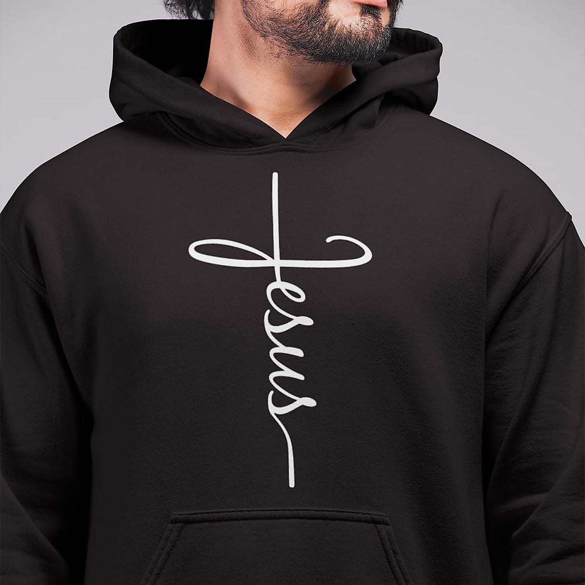 shop4ever Jesus Cross Hoodie Sweatshirts Small Black 0