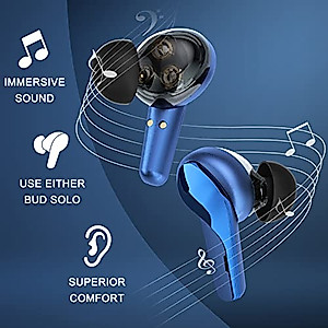 Damipow Triple Driver Hi-Res Audio Wireless Earbuds, Sound Buds Comfortable in-Ear Headphones with High Resolution, Bass Driven Sound, MEMS Mic, High Fidelity for Audiophile - Phantom Blue