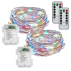 buways Fairy Lights,2-Pack Battery Operated Waterproof Multicolor 50 LED Fairy String Lights,16.4ft Silver Wire Light with Remote Control for Christmas Parties,Garden and Home Decoration