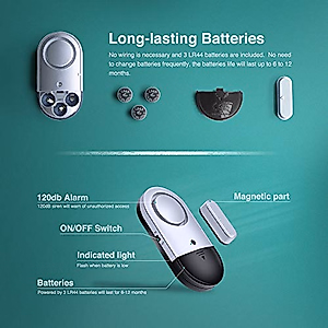 120 DB Loud Door and Window Open Alarm Sensor 3 Pack for Kids, Dementia Patients Safety, Burglar Anti-Theft Wireless Security Alarms Keep Your Home, Pool, Cabinet, Business Safe