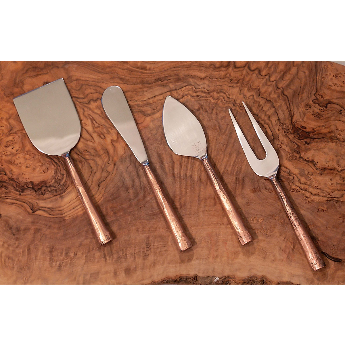Foxglove Market Premium Cheese Knife Set - Set of 4 Hand-Forged Cheese Knives -Charcuterie Knife Set - Silver and Copper Stainless Steel - Cheese Knife Set For Charcuterie Board - Charcuterie Utensils