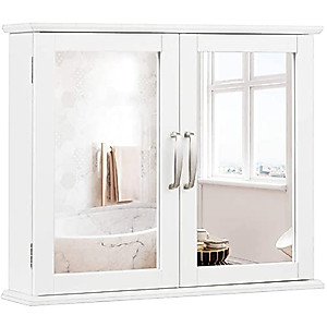LUARANE Bathroom Medicine Cabinet, Wall Mounted Cabinet with Double Mirror Doors, Storage Organizer Cabinet with 2 Storage Shelves, Mirror Cabinet for Bathroom Entryway Living Room, White