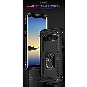 Samsung Galaxy Note 8 Case with 3D PET Screen Protectors, Androgate Military-Grade Metal Ring Holder Kickstand 15ft Drop Tested Shockproof Cover Case for Samsung Galaxy Note 8 Black