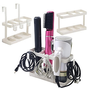 Metal Hair Dryer Holder, Japard 3 in 1 Hair Tool Organizer Wall Mount, Caninet Door, Table Top, Heat Resistant, Simple Design, White