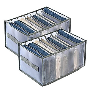 Wardrobe Clothes Organizer, Upgraded Washable Closet Organizers and Storage, Washable Jeans Compartment Storage Box, Foldable Drawer Mesh Separation Box for Jeans, Shirt, Skirt, Legging (2Pcs)