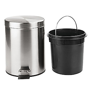 Rocky Mountain Goods Small Trash Can with Step Lid - 1.85 Gallon - Trash can for bathroom, bedroom, office - Heavy duty metal - Foot pedal opening - Removable inside pail with handle (Stainless Steel)