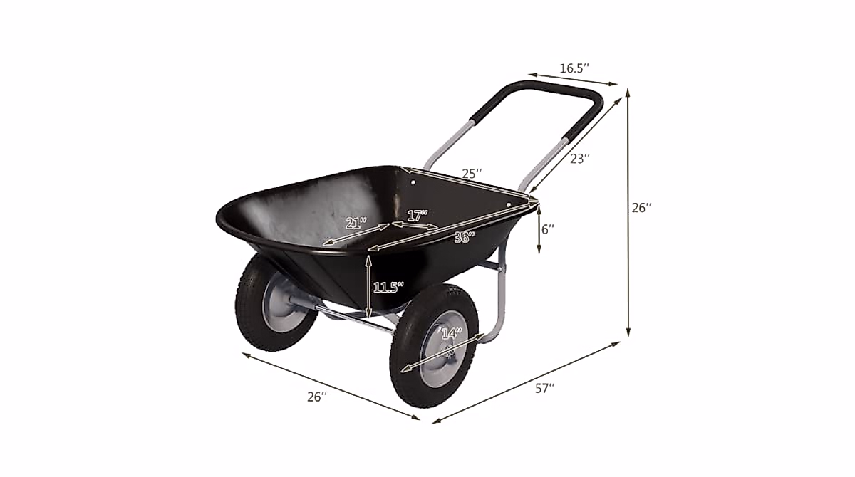 ARNOT Enlarged 2-Wheel Wheelbarrow - Heavy Duty Garden Cart