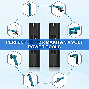 Upgraded to 3600mAh 9.6V Replacement Battery Compatible with Makita 9.6V Battery Ni-Mh 9000 Battery 9001 9002 9033 9600 96003 191681-2 632007-4 6096D 6093D DA391D 6095D Cordless Power Tools - 2 Pack