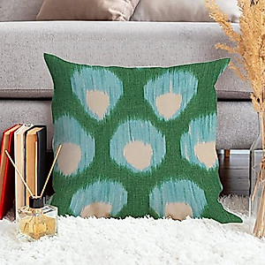 MangGou Peacock Green and Aqua Bukhara Ikat Cushion Cover Home Decor Sofa Pillows with Zipper Hidden Toss Pillows for Living Room Bedroom Gift White Linen 20x20in