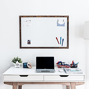 Loddie Doddie Magnetic White Board 24" x 36" - Magnetic Dry Erase Board with Built-in Marker Tray - Rustic Wooden Frame