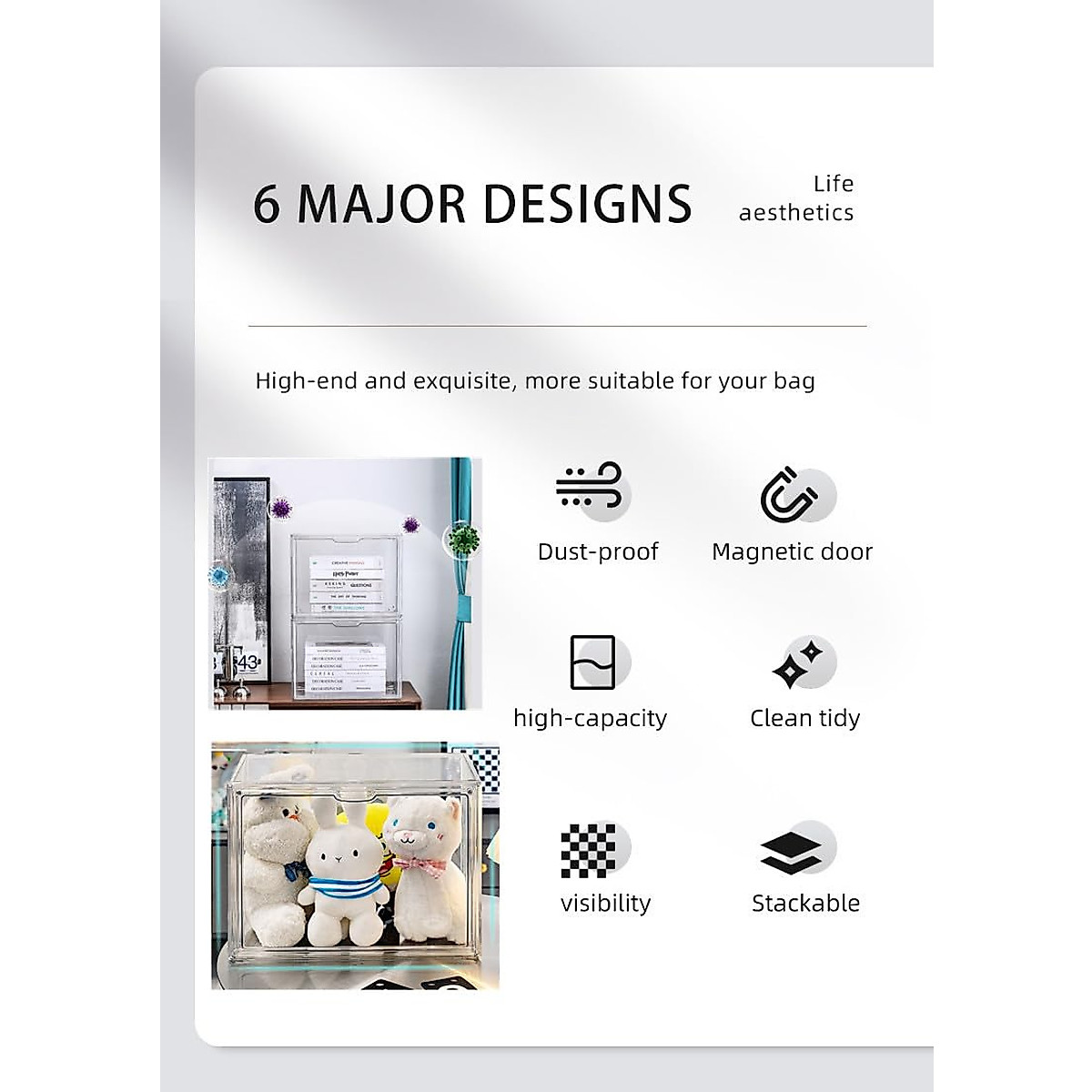 KAHIOE 1 Pack Transparent Storage Box Handbag Display Magnetic Organizer for Shoes, Book, Cosmetic, Toys, Dolls Hat, Handmade, Snack Container (1 PACK)