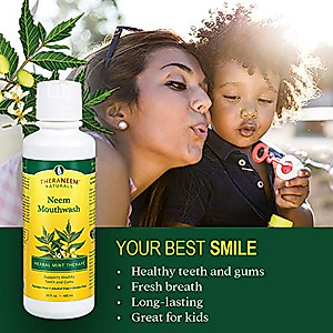 TheraNeem Neem Mouthwash, Herbal Mint | Freshens Breath, Supports Healthy Gums and Teeth, Vegan, Great Mint Taste | 16oz