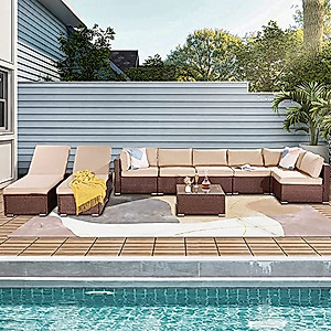 SUNVIVI OUTDOOR Patio Loveseat, 2 Piece Wicker Outdoor Sectional Couch with Removable Beige Cushions, Extra Sofa Furniture