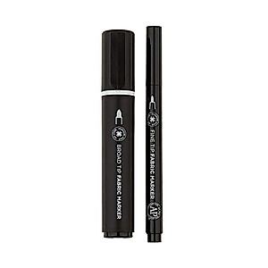 Black Fabric Markers 2 Pack, Broad and Fine Tip | Water Resistant Ink, No Steam or Iron Needed | Non Toxic Fabric Pens for Drawing, Quilt Labels, and Clothing Projects, NOT5837