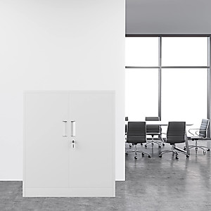 iJINGUR Metal Storage Cabinet with Locking Doors and 2 Adjustable Shelves, Small Lockable Steel Storage Cabinets for Garage Home Office Basement Pantry Classroom and Workshop (White)