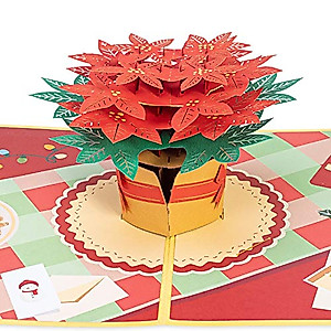 Paper Love Poinsettia Christmas Flower Pop Up Card, Handmade 3D Popup Greeting Cards for Christmas, Holiday, Xmas Gift | 5" x 7"