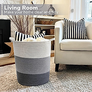 INDRESSME 17¾ x 15¾ x 13¾ inches Grey Baby Laundry Basket Thread Cotton Rope Basket Toy Storage Basket Organizer Tall Woven Basket Blanket Storage Baby Laundry Nursery Hamper for Living Room Toy Gifts