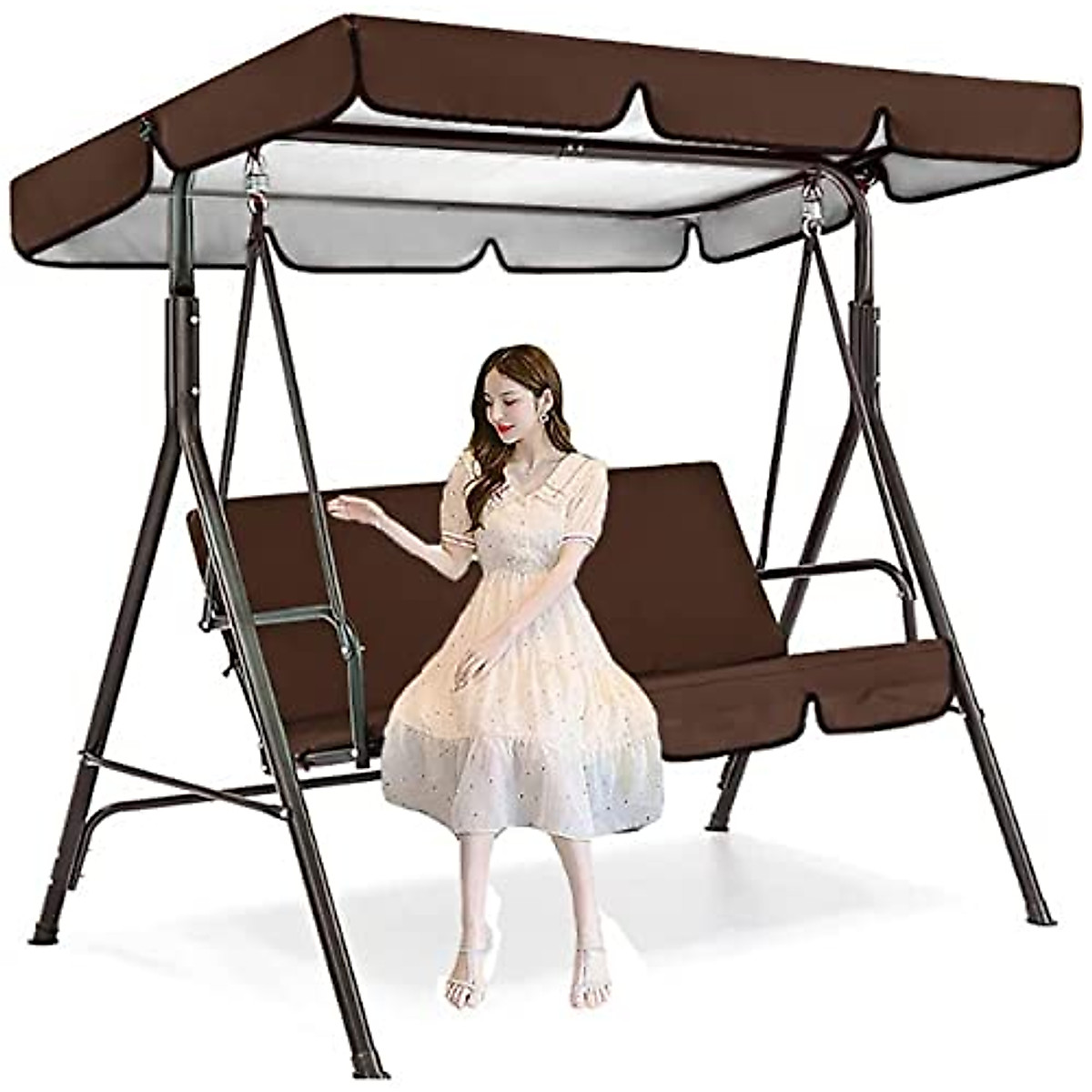 XYQSBY Garden Replacement Canopy for Swing Seat Chair of 3 Seaters Waterproof Windproof Anti-Uv Patio Hammock Cover Top Roof Sun Shade Cover for Outdoor Yard,Beige,249x185x18cm/98x73x7''