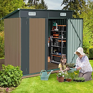 GRAVFORCE 4 x 6 FT Outdoor Storage Shed, Garden Tool Shed with Lockable Door, Storage Houses for Outside, Large Metal Storage Sheds for Bike, Patio Lawn, Backyard