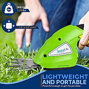 SereneLife Battery Grass Cutter, Grass Clippers Cordless, Trimmer Cutter, Handheld Trimmer, Grass Shear Electric, Perfect For Leaves & Debris, Rechargeable Battery, Charge Time 4 Hrs, 3.6V (PSLHTM20)