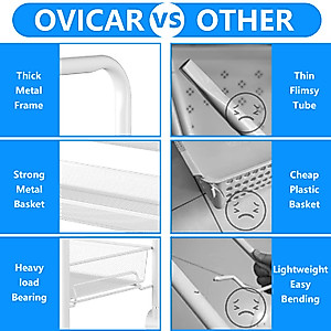 Ovicar 4 Tier Mesh Wire Rolling Cart, Kitchen Storage Organizer Utility Cart, Full Metal Basket Storage Art Trolley Carts with Wheels & 4 Side Hooks