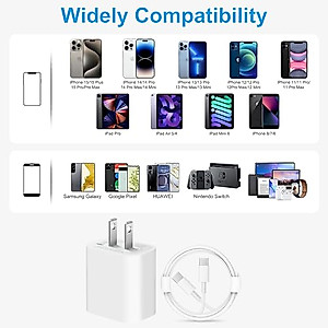 iPhone 15 Charger Fast Charging - 2 Pack 20W USB C Wall Charger Block with 6Ft Type C Cable for iPhone 15/15 Pro/15 Pro Max, iPad Pro, Air 5/4, 10th, Samsung Galaxy and Android Phone