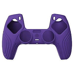eXtremeRate PlayVital Samurai Edition Purple Anti-Slip Controller Silicone Skin for ps5, Ergonomic Soft Rubber Protective Case for ps5 Controller with Black Thumb Stick Caps