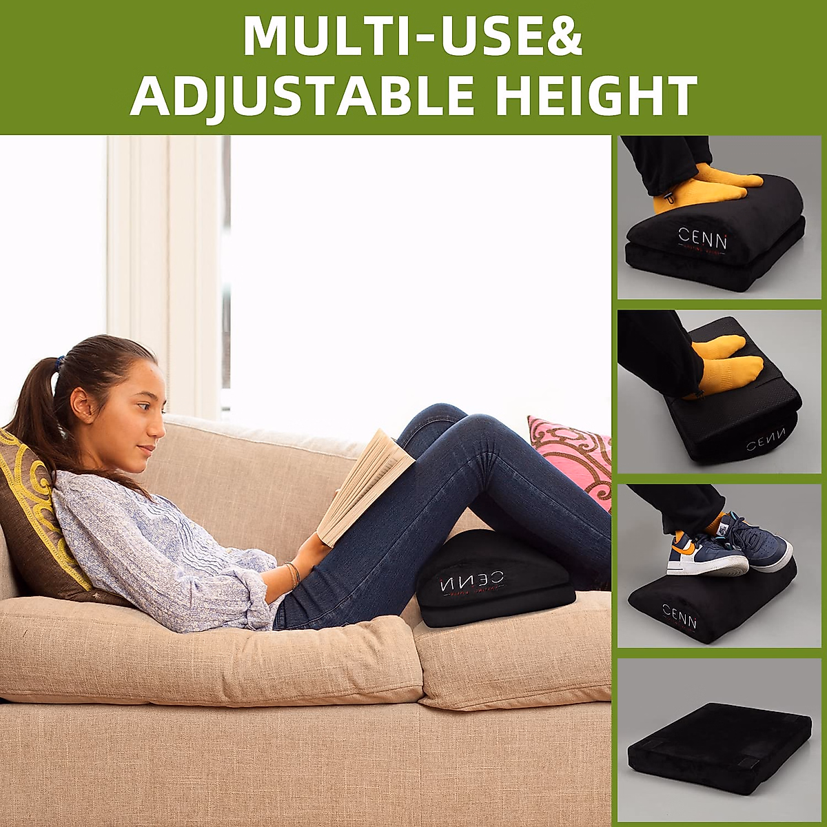 Wedge Shaped Under Desk Footrest – Memory Foam Home and Office Foot Rest Velvet Leg Rest Adjustable Foot Rest Under Desk
