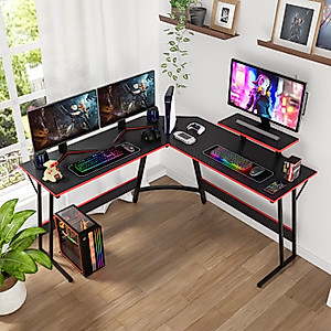 L Shaped Desk 50.6 Inch Gaming Desk Corner Gaming Desk Computer Desk with Large Desktop Work Place Black (Black)