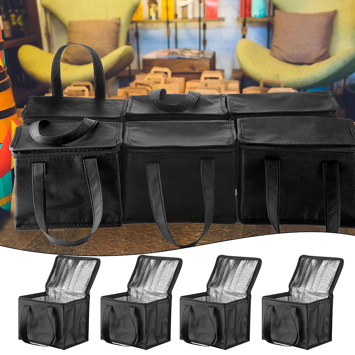 Lallisa 24 Pack Insulated Lunch Bags Bulk, Reusable Cooler Bags, Leakproof Lunch Boxes Set, Waterproof Thermal Cooler Bags, Insulated Beverage Bag for Women Men Office (Black)