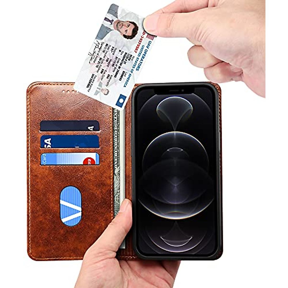 SINIANL Compatible with iPhone 13 Leather Case, iPhone 13 Wallet Folio Case Book Design with Magnetic Closure Kickstand Card Slots Flip Cover for iPhone 13 6.1 inch 2021 Khaki