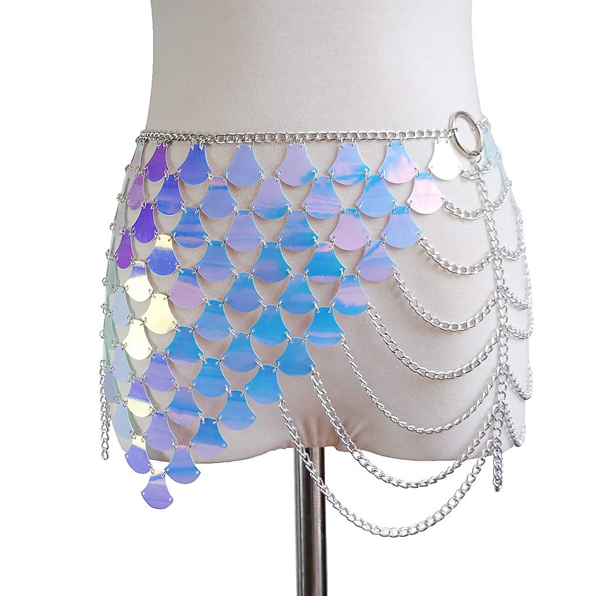 Bohemian jewelry set body chain set tribal Sequin bra backless Necklace skirt women summer beach party suitable for women (silver-kh-2143)