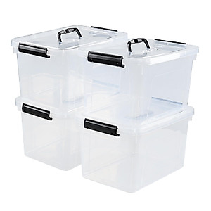 Buyitt 4 Pack 10 L Latching Storage Bin with Handle, Clear Latch Box