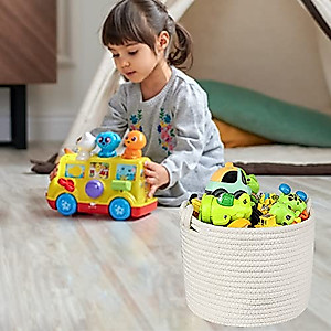 ABenkle Small Woven Basket, Cotton Rope Shelf Storage Basket, Small Round Basket, Cute Baby Basket, Decorative Round Bin for Nursery Bedroom Bathroom, 9.4" x 9.4"x 7.1" Empty Gift Basket - White