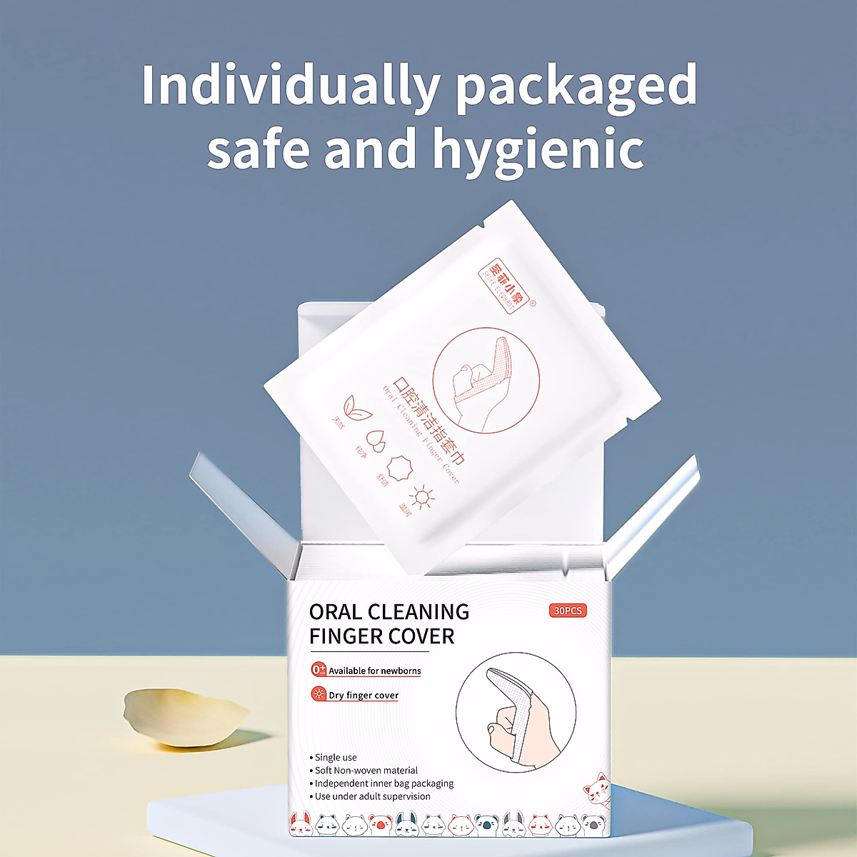 SANFE ELEPHANT Baby Finger Toothbrush | Baby Dry Wipes | Tooth and Gum Wipes | Baby Tongue Cleaner | Stage 1 Birth to First Teeth | 0-36 Months | 30 Count (Dry Finger cots)